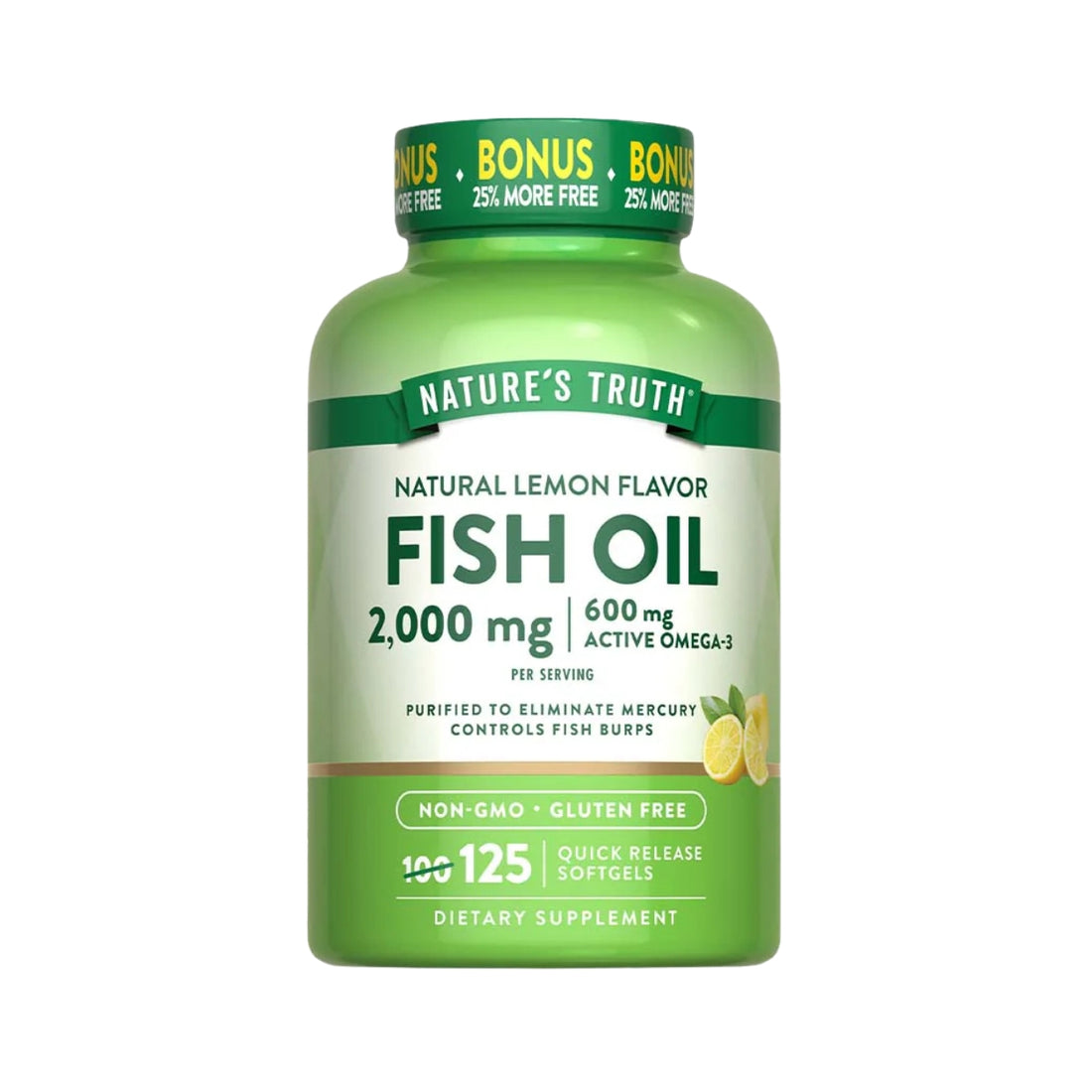 Omega 3 Fish Oil 2000mg 125 Caps Blandas Sabor Limon Nature's Truth ...